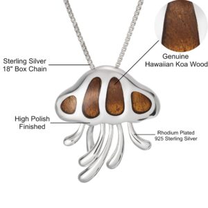 Aloha Jewelry Company Sterling Silver Koa Wood Jellyfish Necklace Pendant with 18" Box Chain