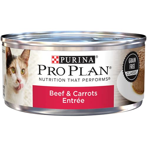 Title: Purina Pro Plan Grain Free Wet Cat Food Pate, COMPLETE ESSENTIALS Beef & Carrots Entree Classic - Grain Free - Beef, 5.5 Ounce (Pack of 24)