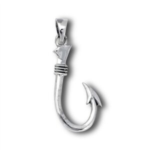 fishing hook pendant .925 sterling silver sea ocean fish fisherman sport charm