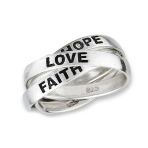 faith hope love script word triple ring new .925 sterling silver band size 9