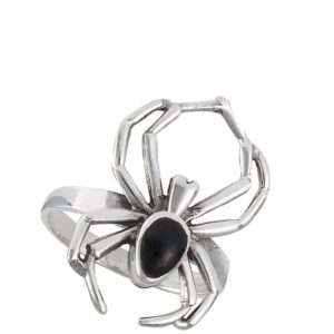 Simulated Black Onyx Wide Scary Spider Ring New .925 Sterling Silver Band Size 8