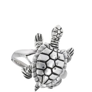 Movable Head Legs Tail Turtle Ring Sterling Silver Detail Animal Band Size 8