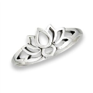 oxidized lotus flower filigree vintage ring .925 sterling silver band size 7