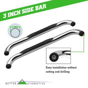 BETTER AUTOMOTIVE Side Steps Running Boards for 1999-2016 Ford F250 / F350 / F450 / F550 Super Duty Regular Cab Truck Pickup 3” Stainless Steel Side Bars Nerf Bars