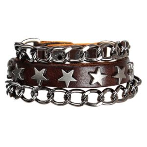 xusamss hip hop rivet chain leather bracelet alloy star cuff bracelet,7.5inches