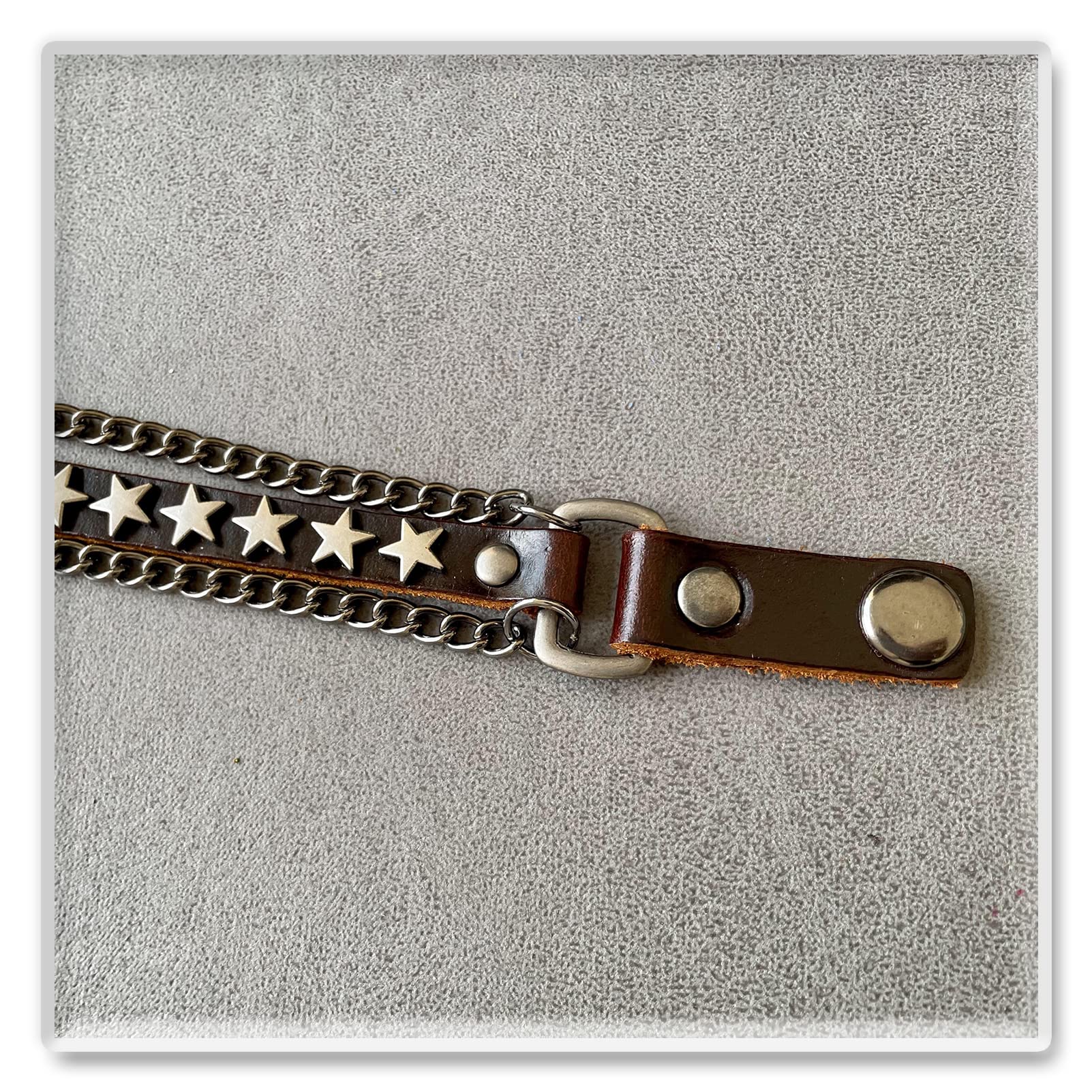 Xusamss Hip Hop Rivet Chain Leather Bracelet Alloy Star Cuff Bracelet,7.5inches