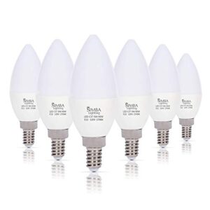 simba lighting led candelabra light bulbs b11 (c37) candle shape e12 base (6 pack) | decorative 5w 40w replacement 110v, 120v for chandelier, ceiling fan, pc cover, non-dimmable, warm white 2700k