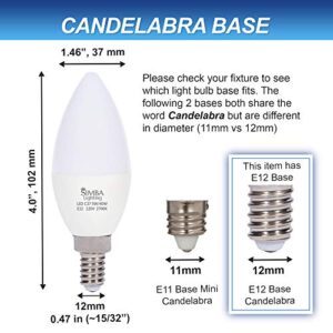 Simba Lighting LED Candelabra Light Bulbs B11 (C37) Candle Shape E12 Base (6 Pack) | Decorative 5W 40W Replacement 110V, 120V for Chandelier, Ceiling Fan, PC Cover, Non-Dimmable, Warm White 2700K