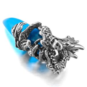 INBLUE Dragon Wolf Tooth Pendant for Men Women Stainless Steel Cool Necklaces Simulate Crystal Gemstone Gifts Jewelry with 23 Inches Chain (Dragon, Blue)