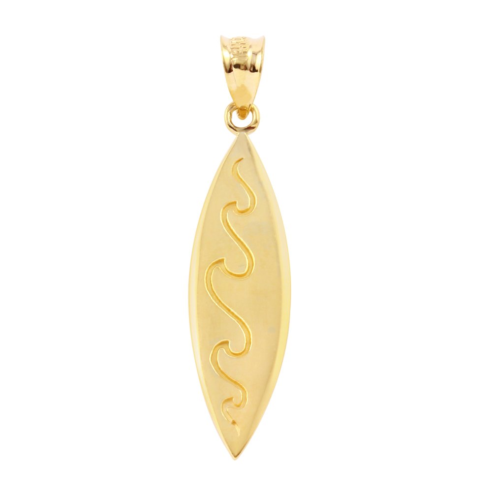 Fine 14k Yellow Gold Ocean Waves Surfboard Pendant