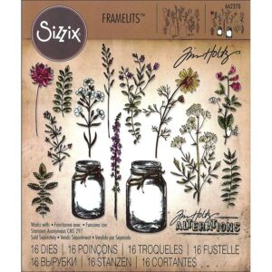 Sizzix Die Set , Flower Jar by Tim Holtz, 16 Pack, Multi Color, One Size Framelits, Multicolor