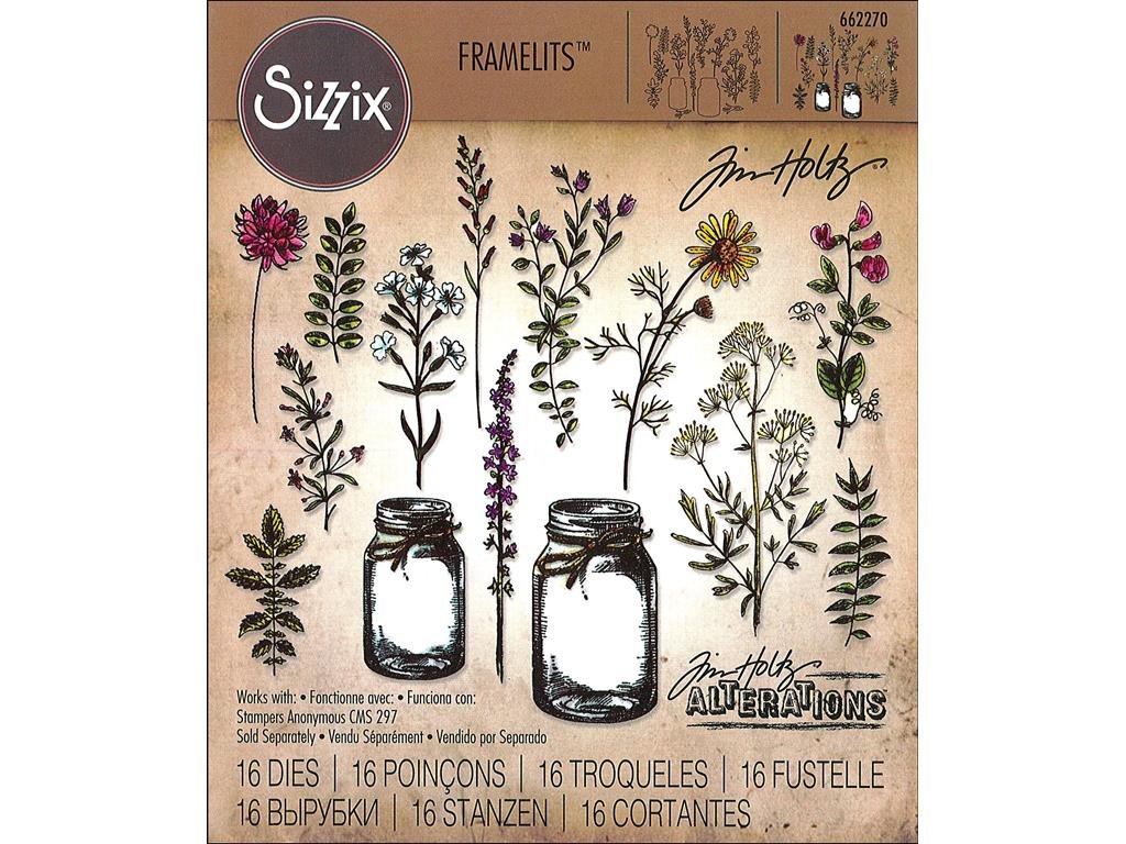 Sizzix Die Set , Flower Jar by Tim Holtz, 16 Pack, Multi Color, One Size Framelits, Multicolor