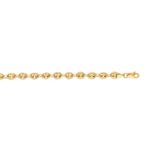 icedtime 14k yellow gold 4.5mm wide diamond cut puffed mariner link chain 7" bracelet lobster clasp