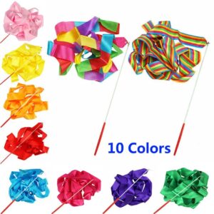 smartlife15 10 colors gymnastic dance ribbon streamer 4m dancing baton gym rhythmic ribbons with wand art artistic gymnastics ballet twirling rod stick for women girls kids