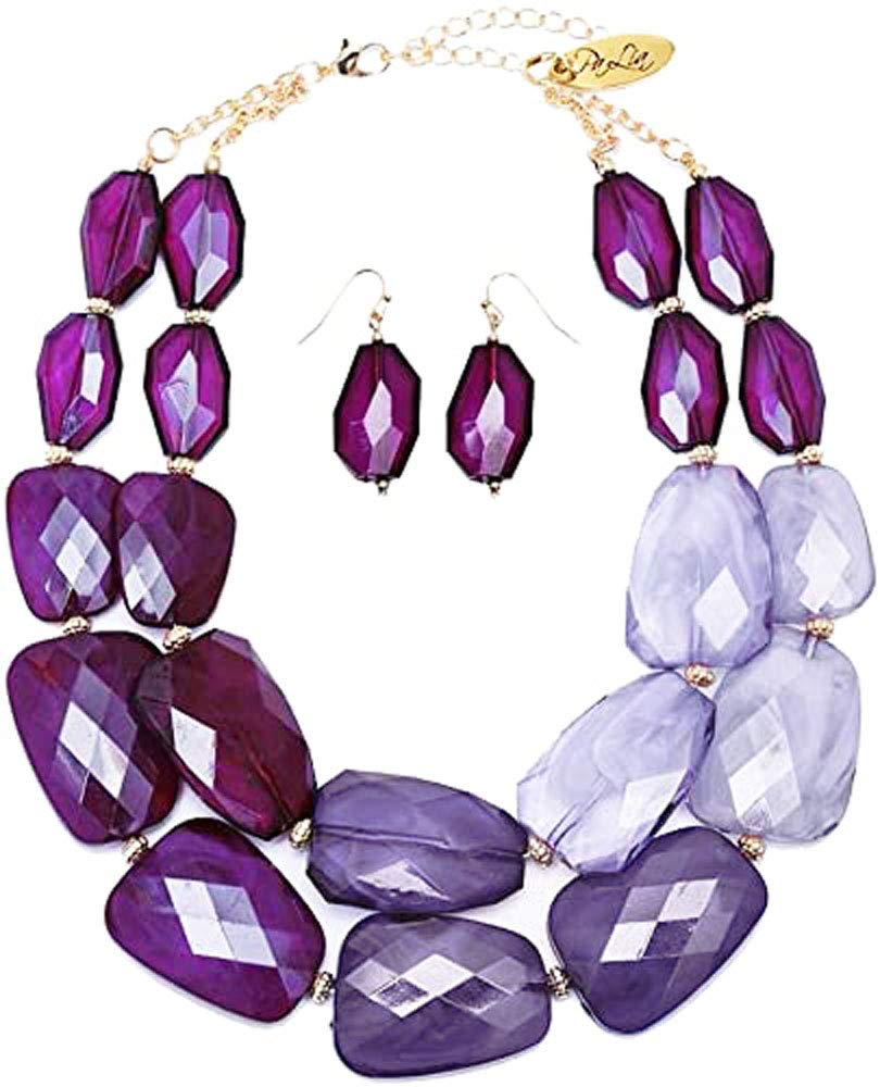 Secret for Longevity Multi Strand Purple Lilac Violet Lavender Amethyst Colored Resin Big Chunky Statement Necklace