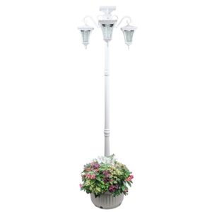 sun-ray 312011 vittoria three head solar lamp post and planter, 7 ft, white