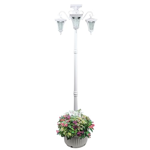 Sun-Ray 312011 Vittoria Three Head Solar Lamp Post and Planter, 7 ft, White