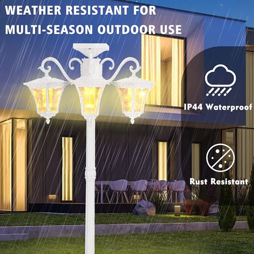 Sun-Ray 312011 Vittoria Three Head Solar Lamp Post and Planter, 7 ft, White