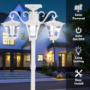 Sun-Ray 312011 Vittoria Three Head Solar Lamp Post and Planter, 7 ft, White