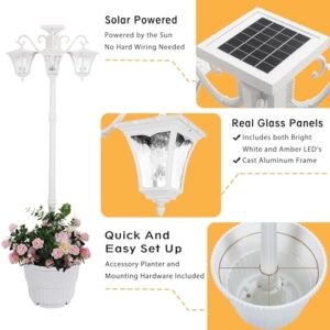 Sun-Ray 312011 Vittoria Three Head Solar Lamp Post and Planter, 7 ft, White