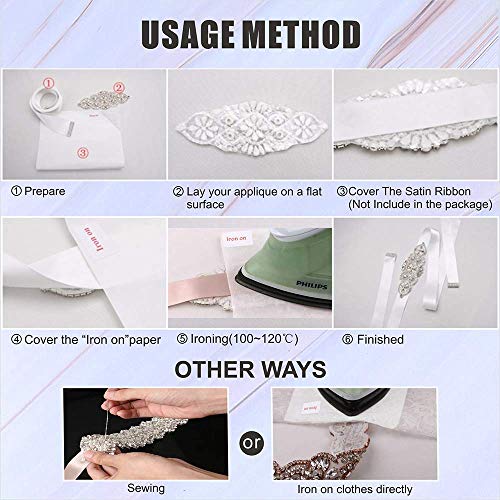 Crystal Rhinestone Appliques, 34.3 x 1.9 in, Pearls Beaded Embellishments Trim Handcrafted Elegant Sewing Hot fix for DIY Wedding Bridal Belts Sashes Prom Dresses - Silver