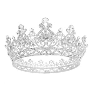 s snuoy silver crowns for women crystal queen crown full round wedding headband for birthday pageant prom cake topper