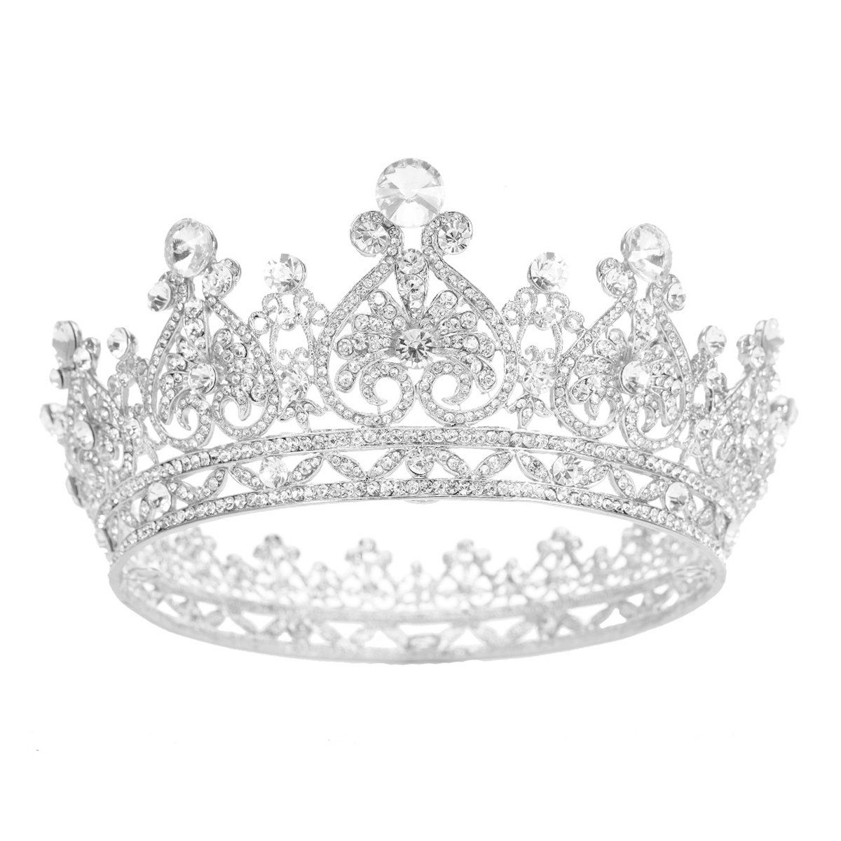 S SNUOY Silver Crowns for Women Crystal Queen Crown Full Round Wedding Headband for Birthday Pageant Prom Cake Topper