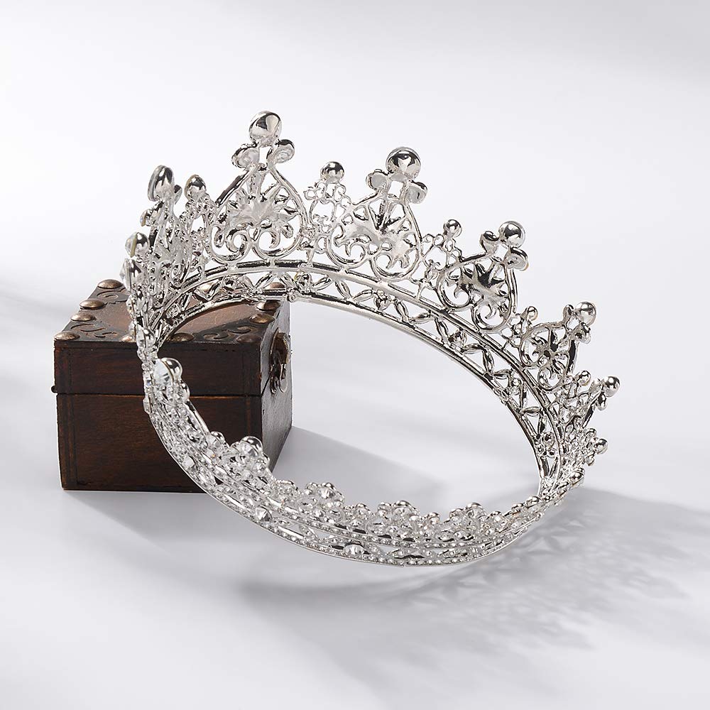 S SNUOY Silver Crowns for Women Crystal Queen Crown Full Round Wedding Headband for Birthday Pageant Prom Cake Topper