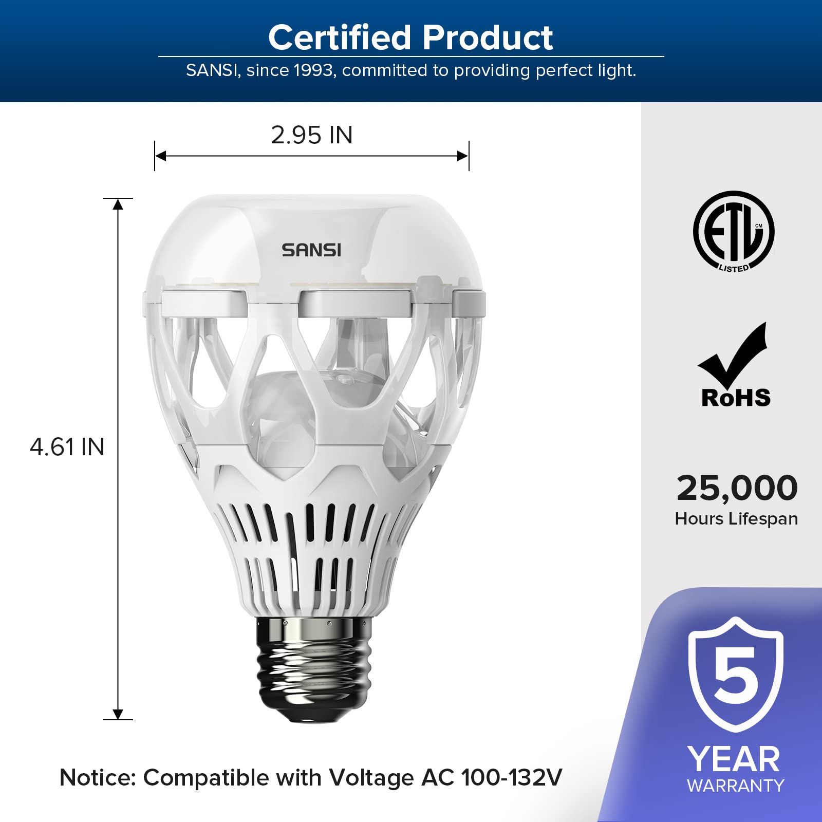 SANSI 18W (150 Watt Equivalent) LED Light Bulb, A21 LED Bulbs, 2500 Lumens Light Bulbs, 5000K Daylight LED, E26 Base, Non-Dimmable, Bright led bulbs, 4-Pack