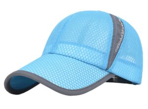 mens quick-dry sports big brim uv protect peaked mesh letter printed fashion baseball hat cap light blue