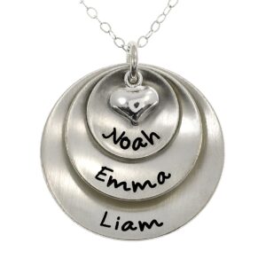 aj's collection sterling silver lucky three necklace - personalized with 3 names or words of your choice. includes sterling silver cable chain (18)