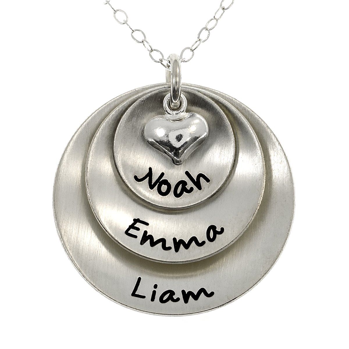 AJ's Collection Sterling Silver Lucky Three Necklace - Personalized with 3 names or words of your choice. Includes Sterling Silver Cable Chain (18)