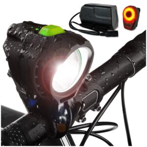 bright eyes 1800 lumen bicycle light set - the stamina - super bright headlight w/quad cree technology and light weight military grade nylon shell - free usb rechargeable taillight