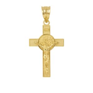 solid 10k yellow gold st. benedict crucifix cross charm pendant (1.30")