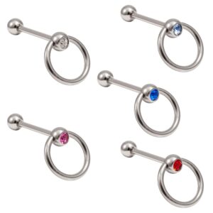 bodyjewelryonline door knocker tongue ring 14g surgical steel cz jewel - 5 pack