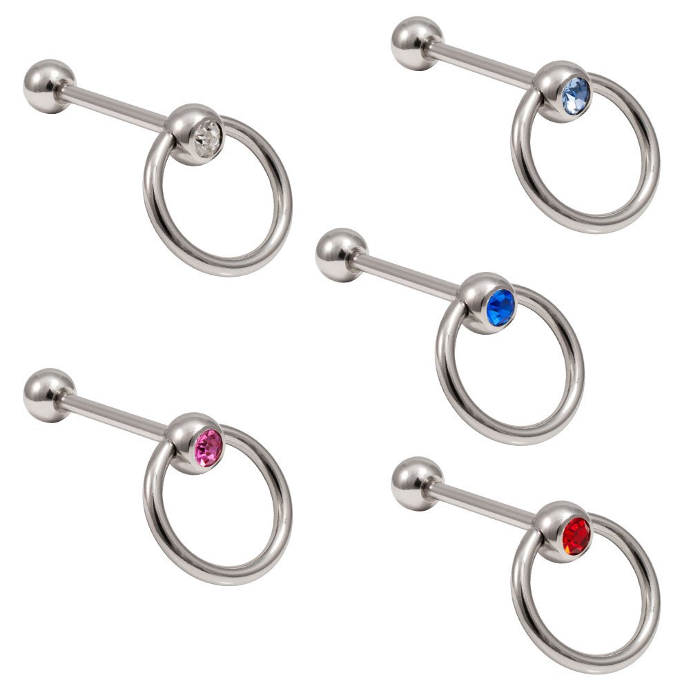 BodyJewelryOnline Door Knocker Tongue Ring 14G Surgical Steel CZ Jewel - 5 Pack