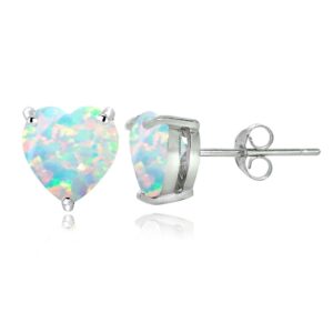 sterling silver created white opal heart stud earrings, 7mm