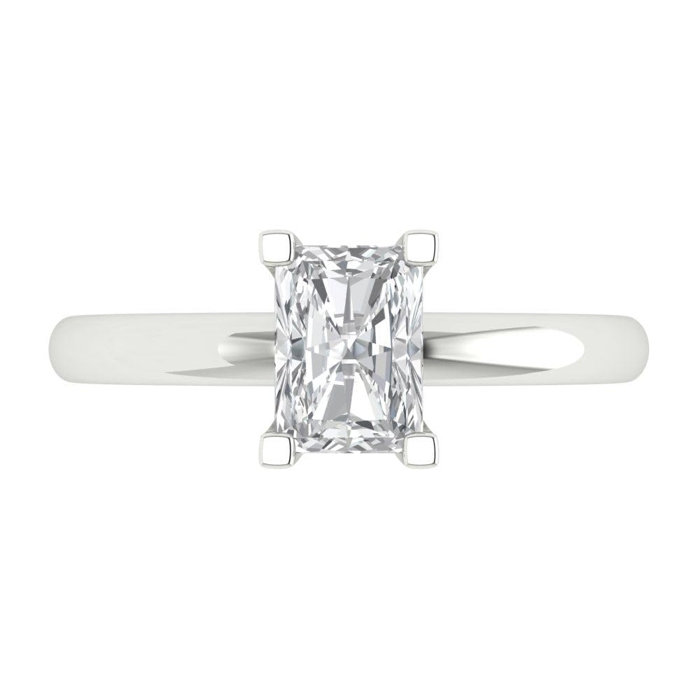 1 Ct Brilliant Emerald Cut Clear Simulated Diamond 14K White Gold Solitaire Engagement Promise Bridal Ring Size 5