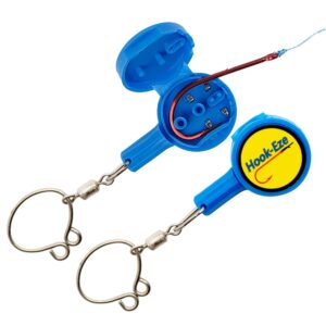 hook-eze 2x fishing knot tying tool, standard size - safety device & line cutter - multifunctional fishing accessories - covers fully rigged hooks - blue