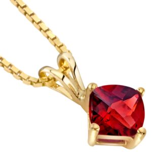 PEORA 14K Solid Yellow Gold Red Garnet Pendant for Women, Natural Gemstone Birthstone Classic Solitaire, 1 Carat Cushion Cut, 6mm