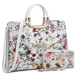 womens handbag top handle shoulder bag tote satchel purse work bag with matching wallet (5-white floral)