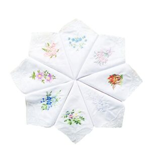 mix lot womens embroidery floral cotton handkerchiefs lace border wedding hankies