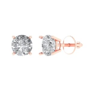 clara pucci 2 ct brilliant round cut studs clear simulated diamond 14k rose solid gold earrings screw back