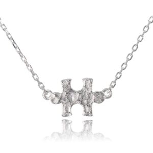 Dote Puzzle Piece Dainty Genuine .925 Sterling Silver Hammered Necklace w/ 16-18" Adjustable Chain Autism Awareness (Hammered)