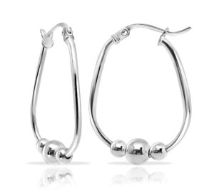 hoops & loops 925 sterling silver bead ball hoop earrings,18mm dangle drop beaded earrings for women