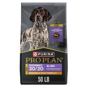 purina pro plan high calorie, high protein dry dog food, 30/20 chicken & rice formula - 50 lb. bag