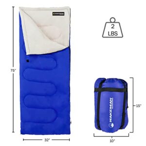 Sleeping Bag - 3 Season Warm and Cool Weather Sleeping Bags for Adults, Teens, and Kids - Lightweight Compact Spring Summer Fall Camping Sleeping Bag - Camping Essentials by Wakeman (Blue)