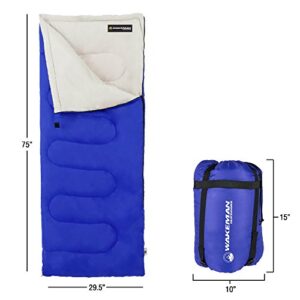 Sleeping Bag - 3 Season Warm and Cool Weather Sleeping Bags for Adults, Teens, and Kids - Lightweight Compact Spring Summer Fall Camping Sleeping Bag - Camping Essentials by Wakeman (Blue)