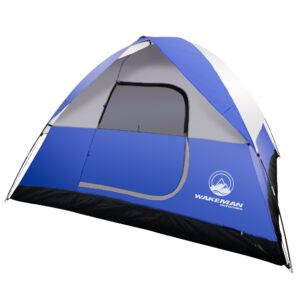 6 person camping tent - water-resistant family tent for camping with removable rain fly, storage pocket, and carrying bag by wakeman outdoors (blue)