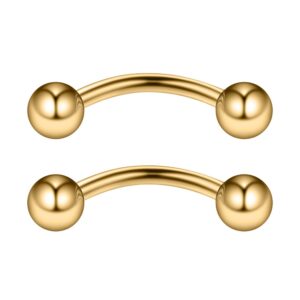 ruifan 2pcs eyebrow piercing jewelry curved barbell snake eyes tongue navel belly tragus lip ring 14g 14 gauge 12mm - gold